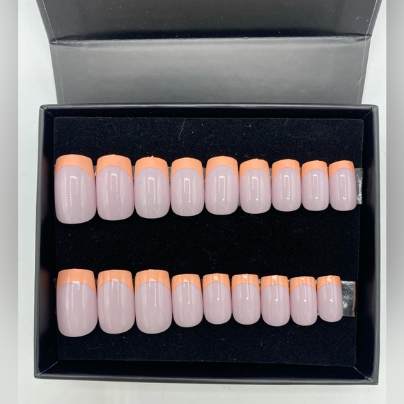 Makeup | Custom Press On Nails French Tip Pink Orange Medium Length ...